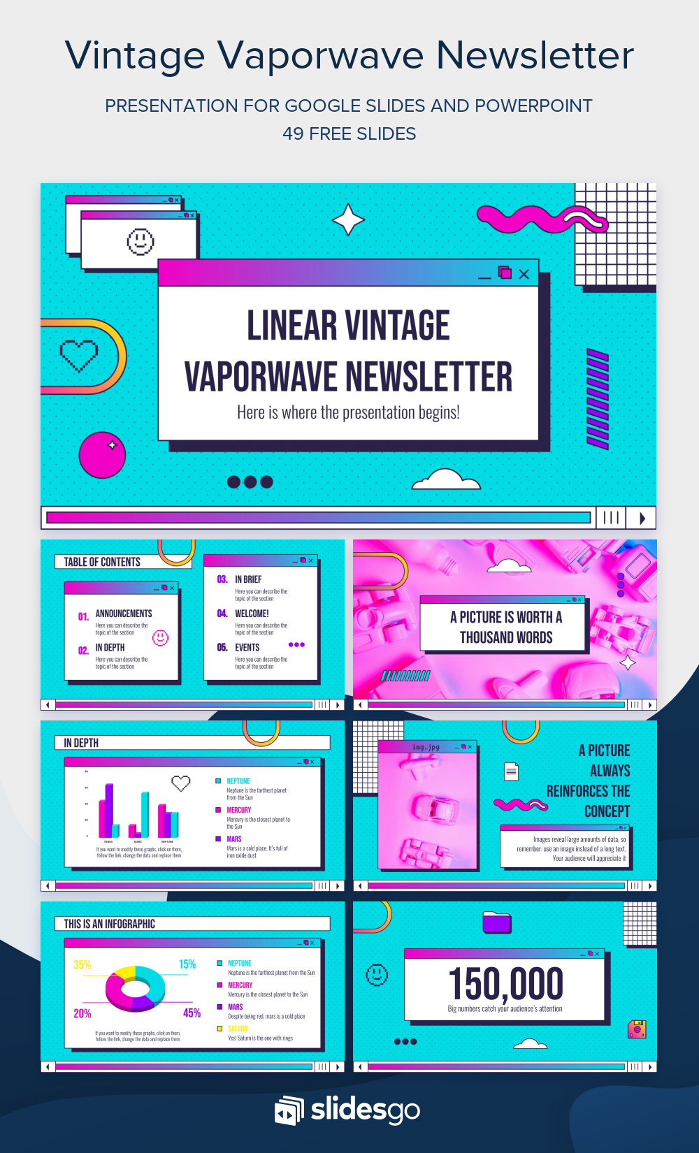 Linear Retro Vaporwave Newsletter | Google Slides & PPT
