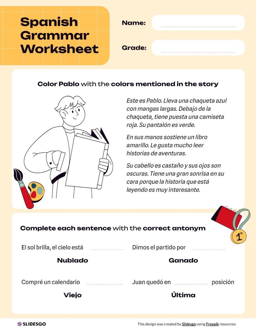 Spanish Grammar Worksheet Presentation