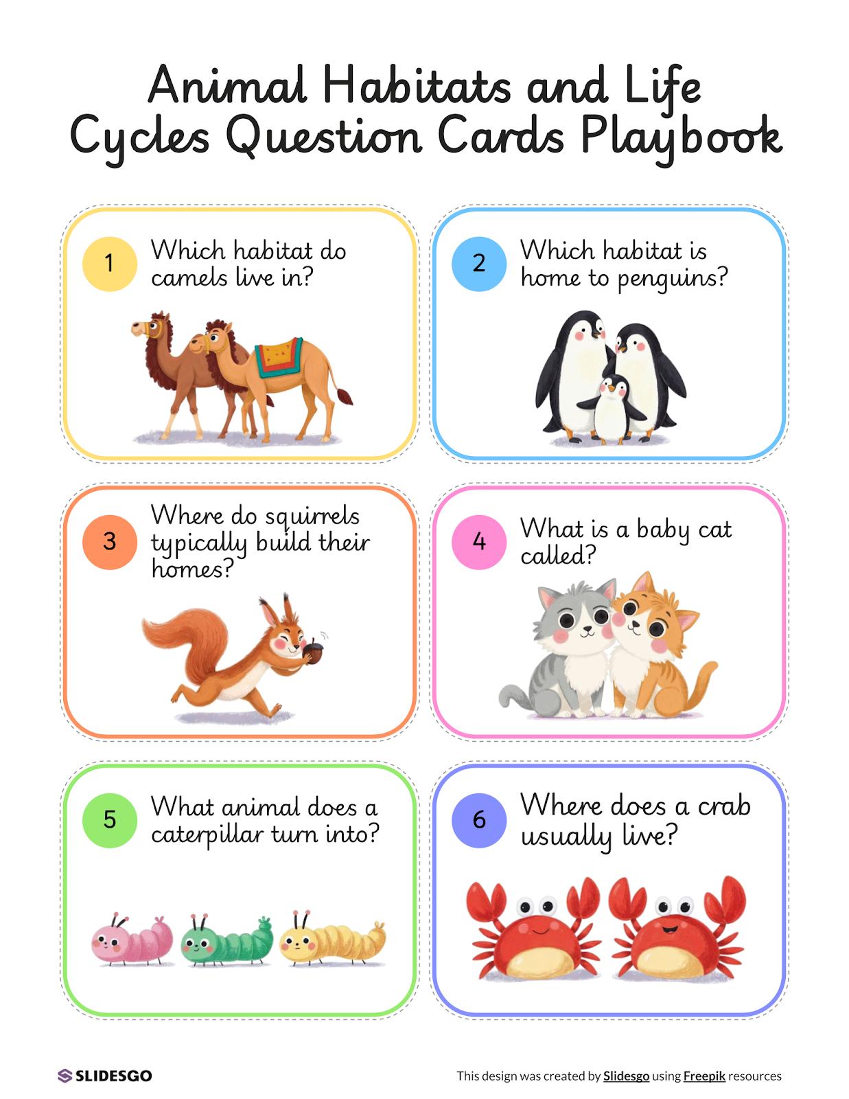 Animal Habitats and Life Cycles Question Cards Playbook