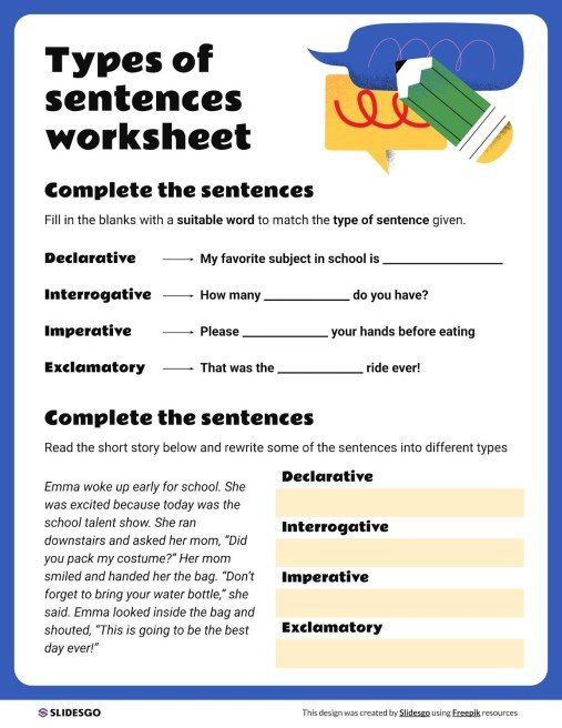 Types of Sentences Worksheet Presentation