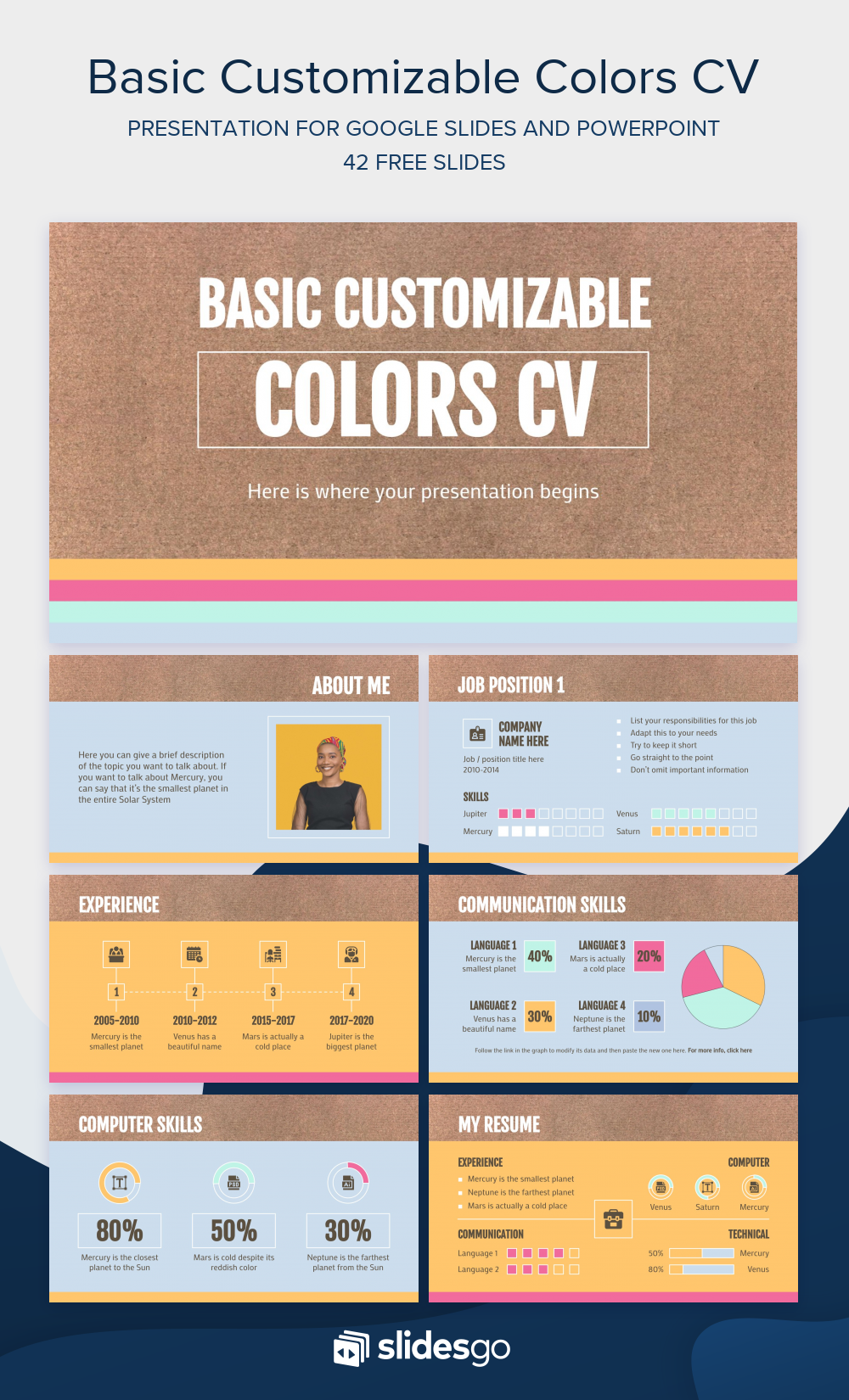 Basic Customizable Colors CV | Google Slides & PPT Template