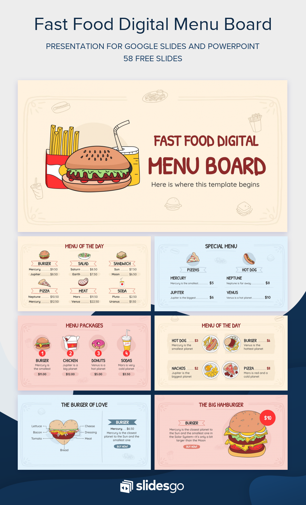 Fast Food Digital Menu Board | Google Slides & PowerPoint