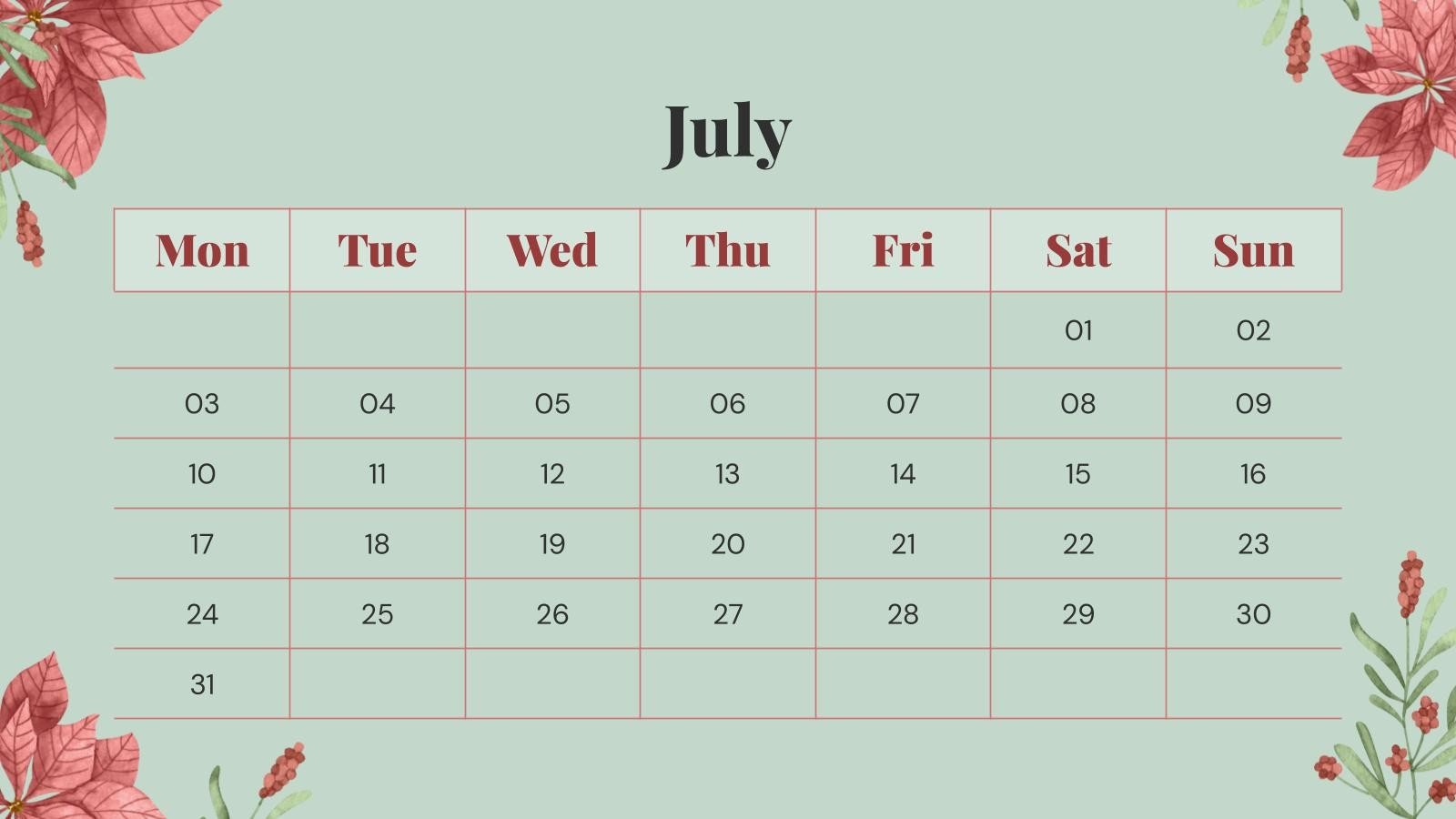 July Daily Calendar 2025 | Google Slides & PPT