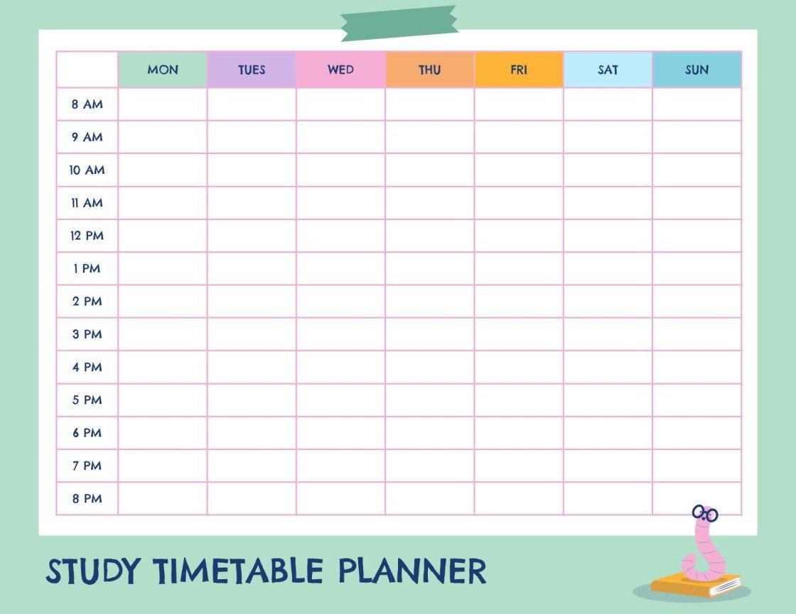 Study Timetable Planner Template