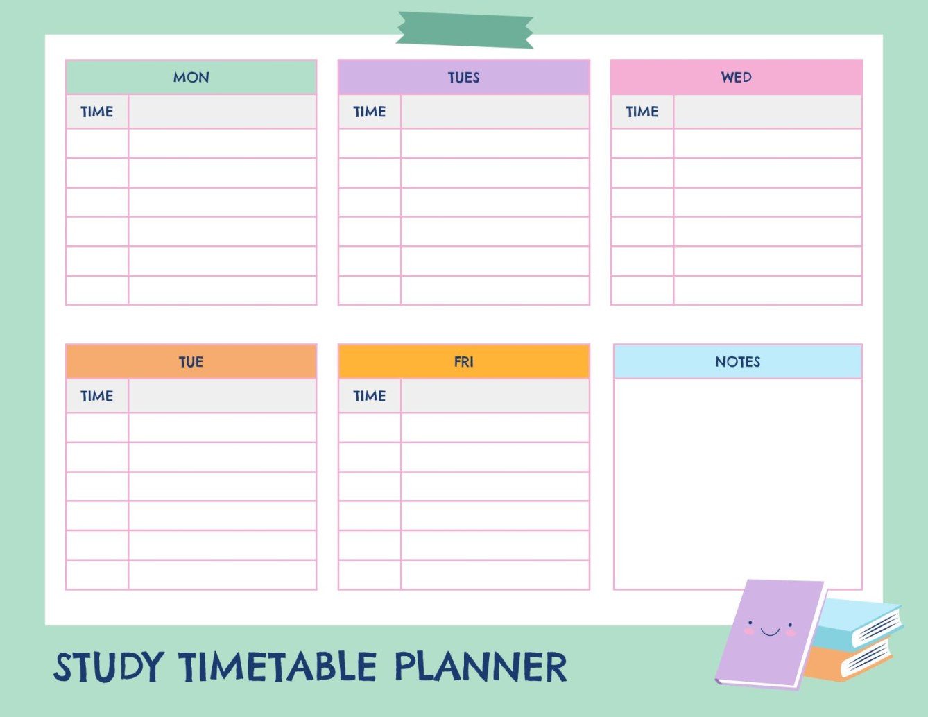 Study Timetable Planner Template