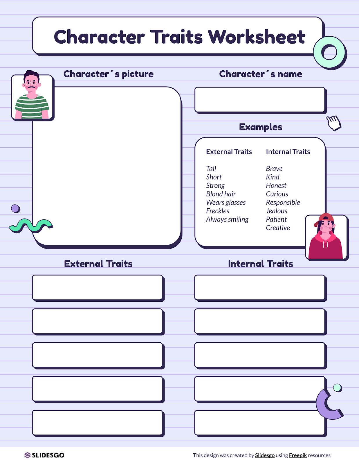 Character Traits Worksheet Presentation