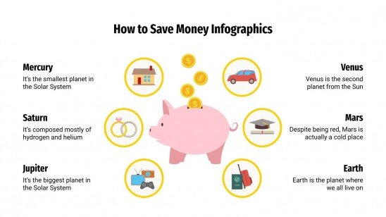 Infográficos de como economizar dinheiro | Google Slides e PPT