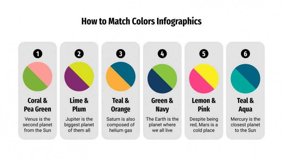 Infográficos de como combinar as cores | Google Slides e PPT