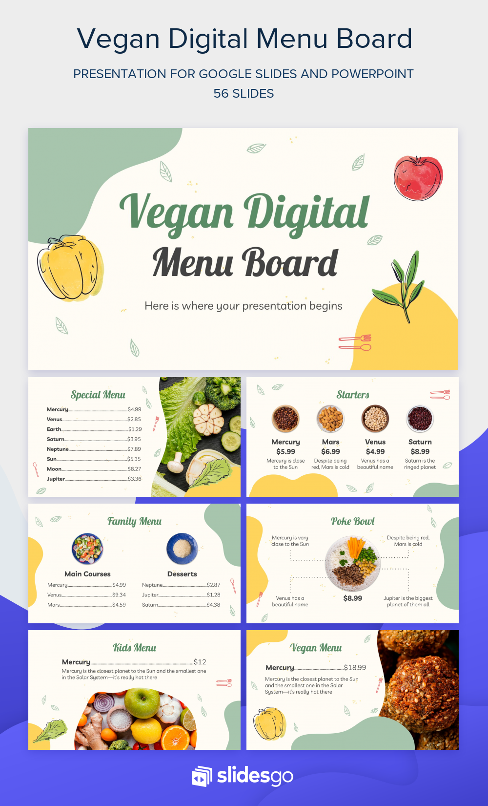 Vegan Digital Menu Board | Google Slides & PowerPoint