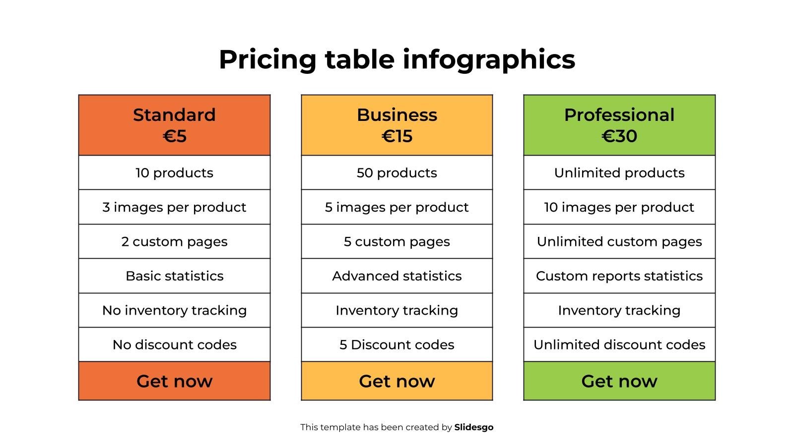 Pricing Table Infographics Template