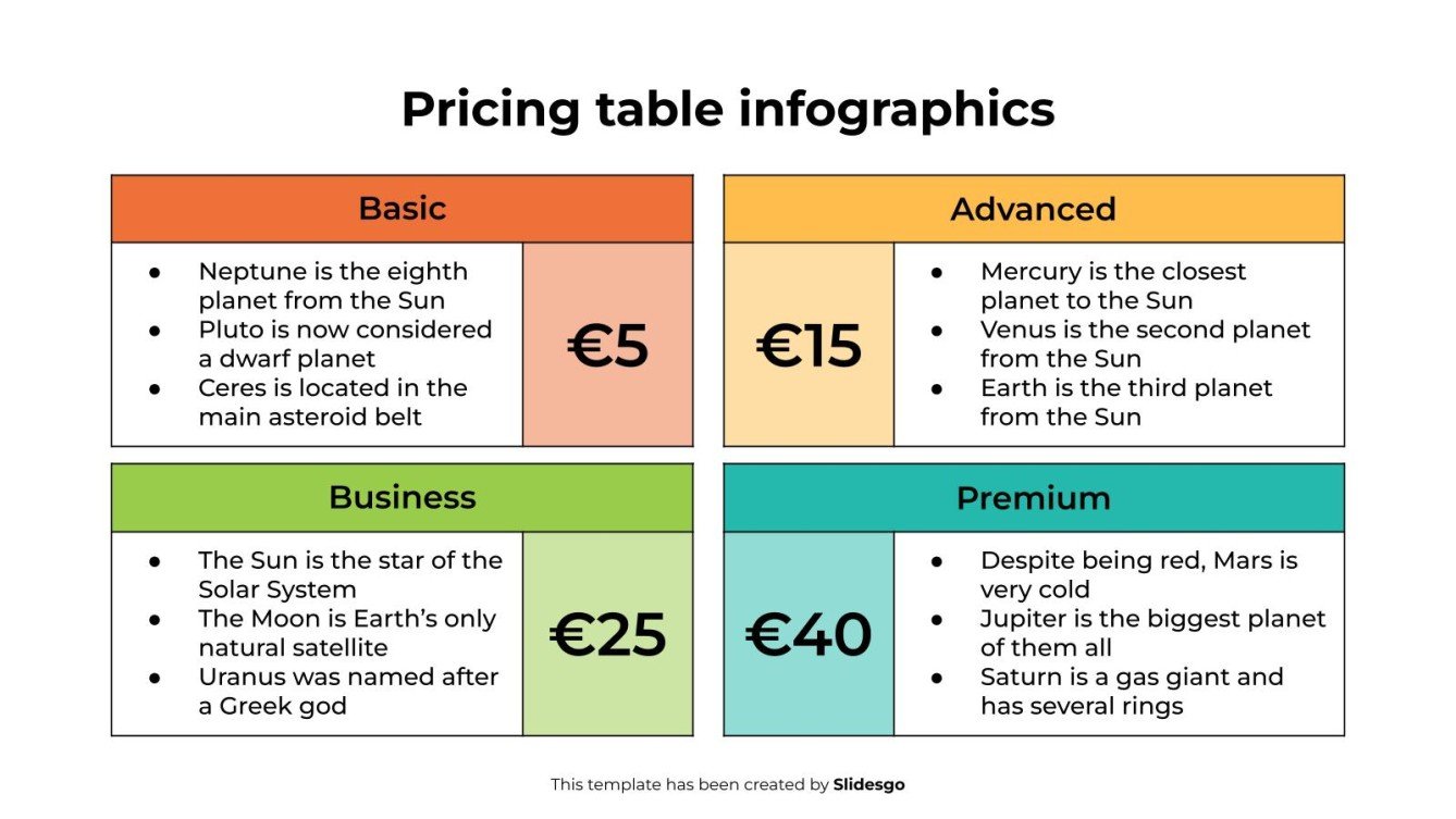 Pricing Table Infographics Template