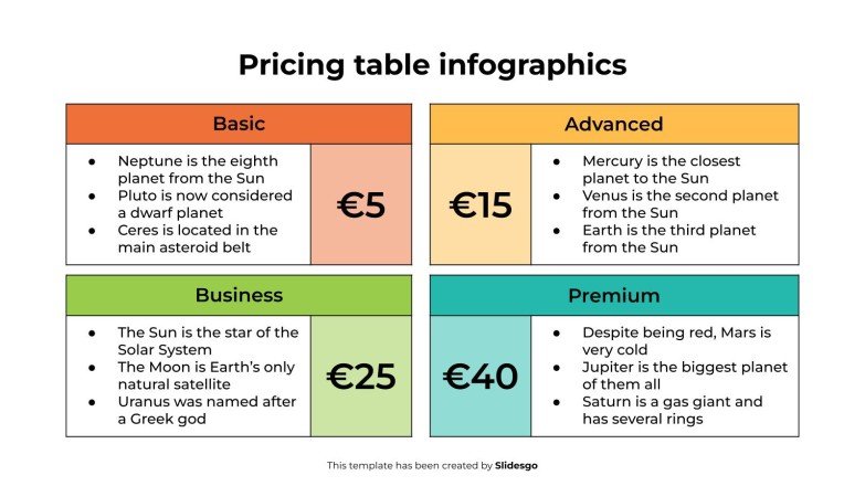 Pricing Table Infographics Template