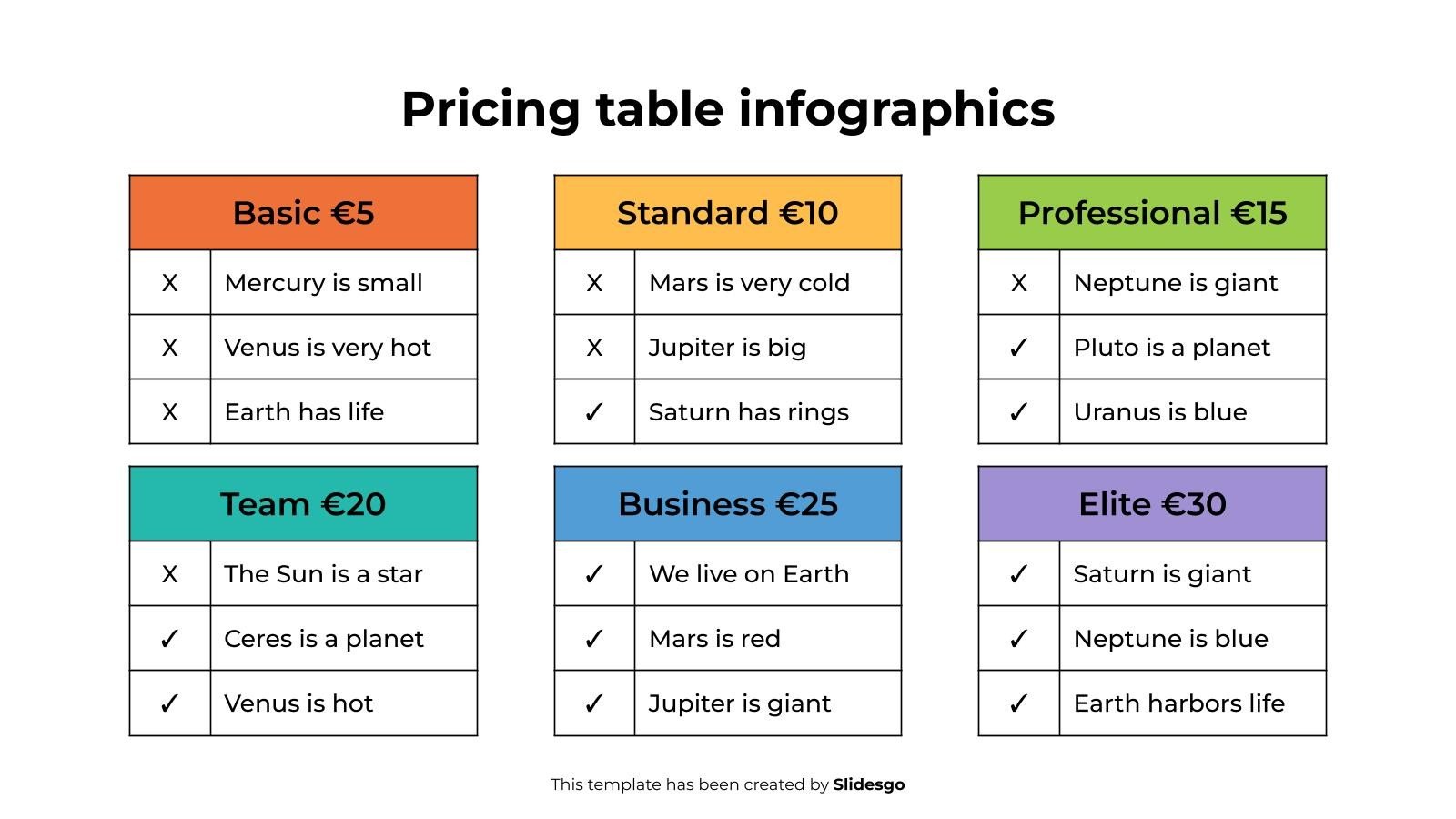 Pricing Table Infographics Template