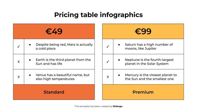 Pricing Table Infographics Template
