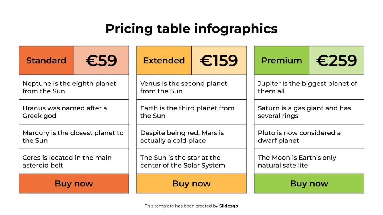 Pricing Table Infographics Template