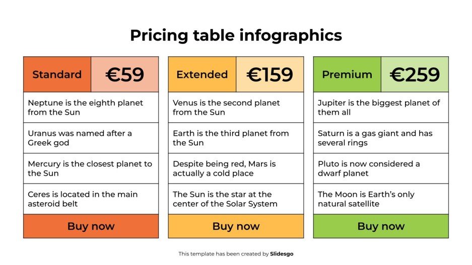 Pricing Table Infographics Template