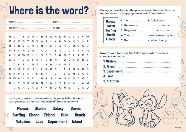 Stitch and Angel Happy Valentine's Day Worksheet Presentation