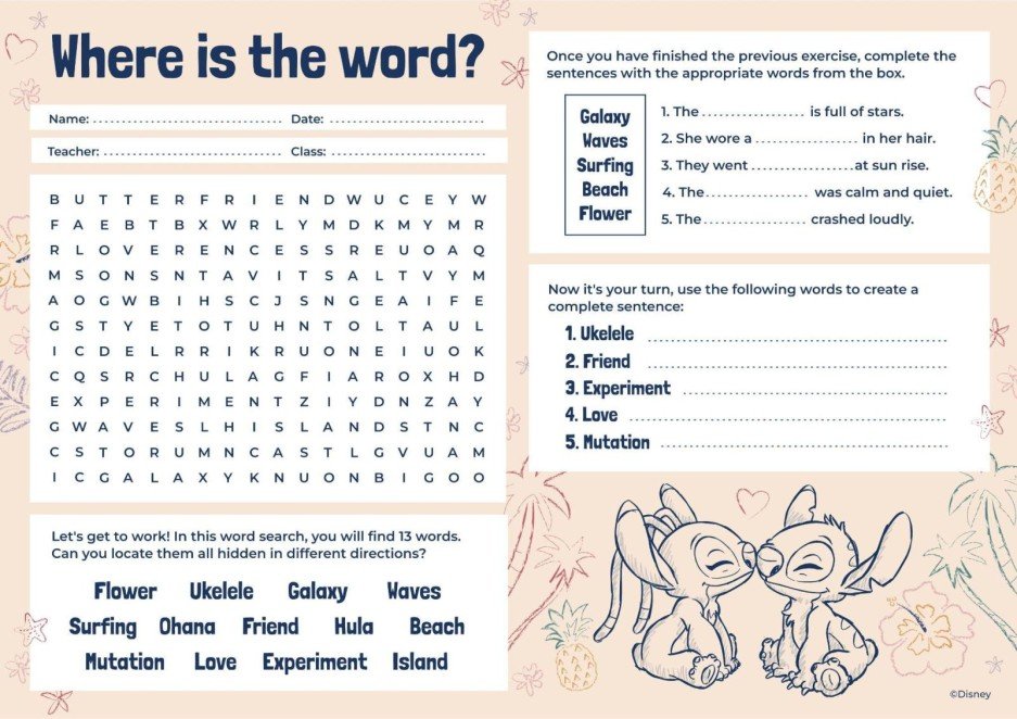 Feuille de travail de Stitch et Angel pour la Saint-Valentin