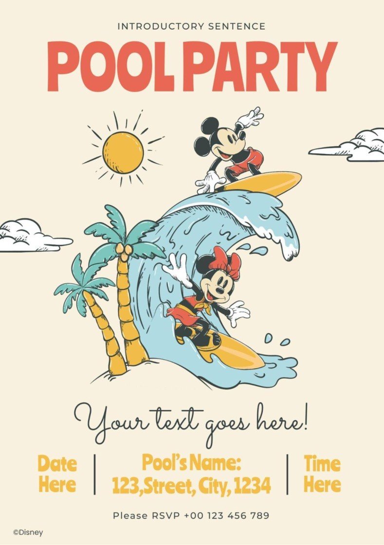 Mickey Mouse Pool Party Invitation Presentation