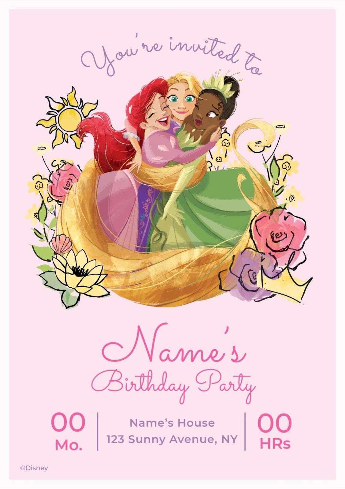 Floral Disney Princess Birthday Invitation Presentation