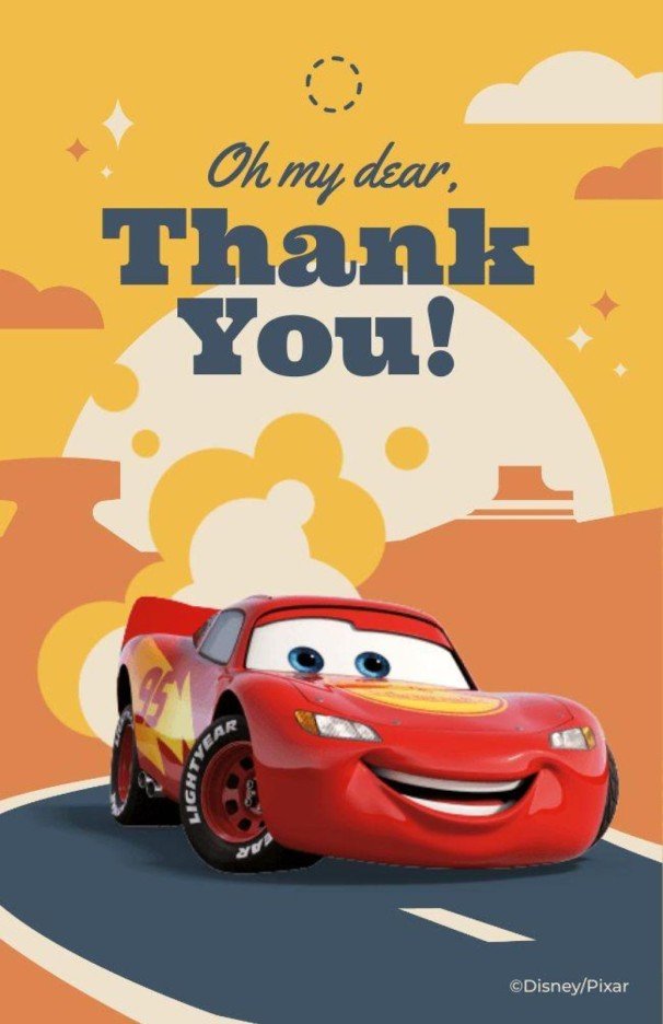 Disney Cars Thank You Gift Tag Presentation