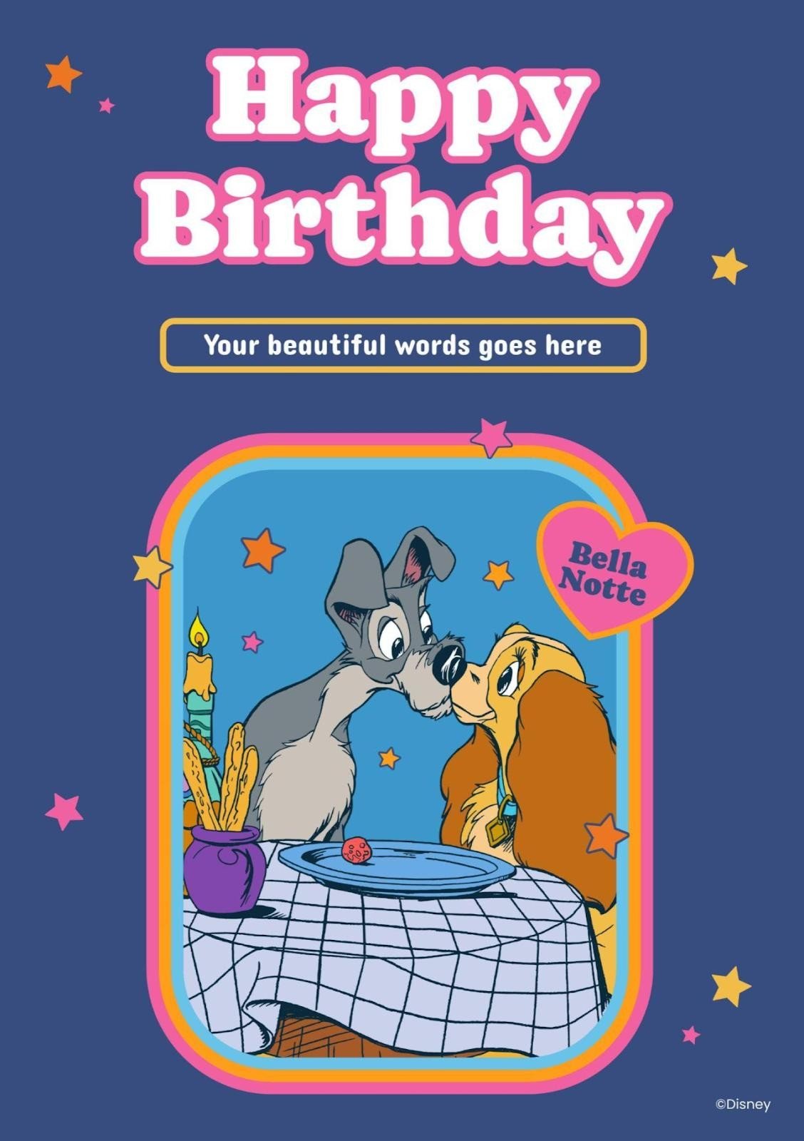 Presentación Tarjeta de cumpleaños de La dama y el vagabundo