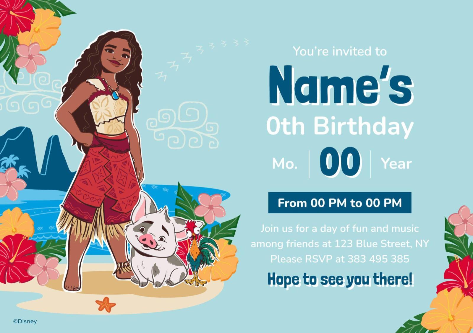 Disney Moana Birthday Invitations