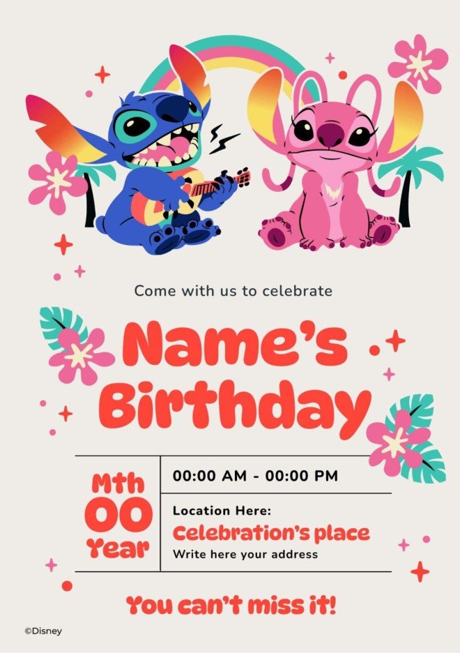 Stitch and Angel Birthday Invitation Presentation