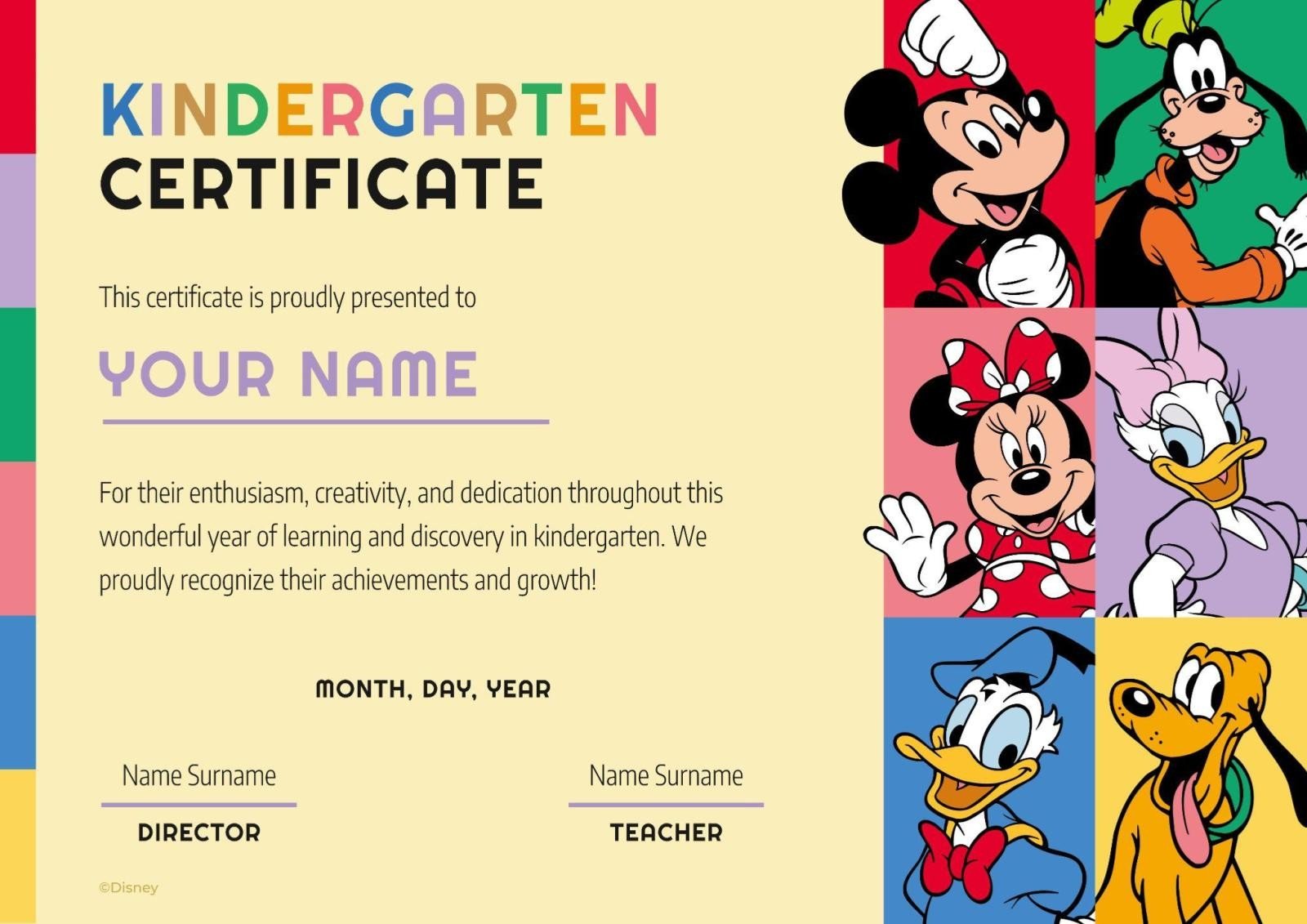 Mickey and Friends Kindergarten Graduation Certificate