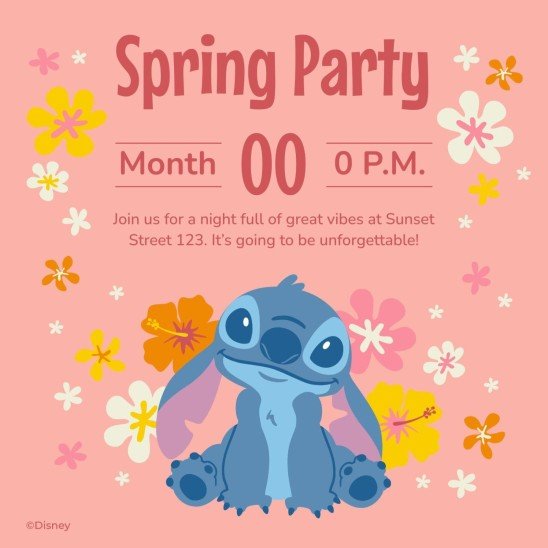 Lilo and Stitch Spring Party Square Invitation Presentation