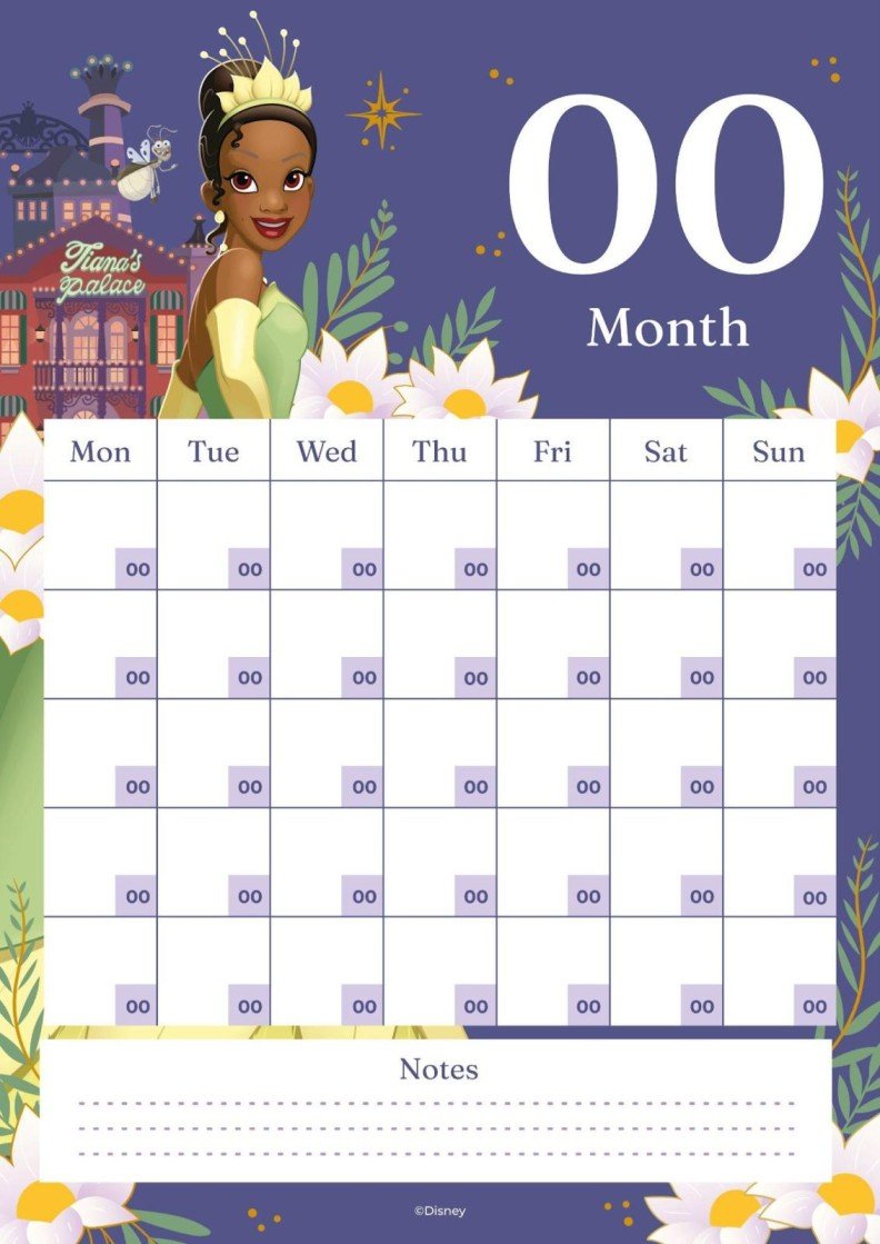 Presentación Calendario mensual vertical de princesas Disney