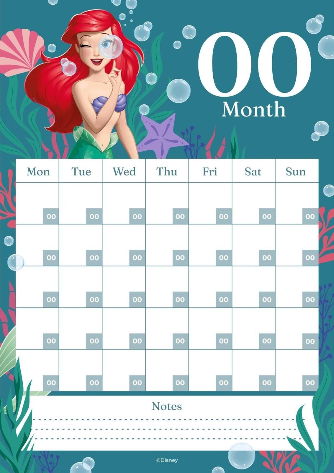 Disney Princess Monthly Vertical Calendar Presentation