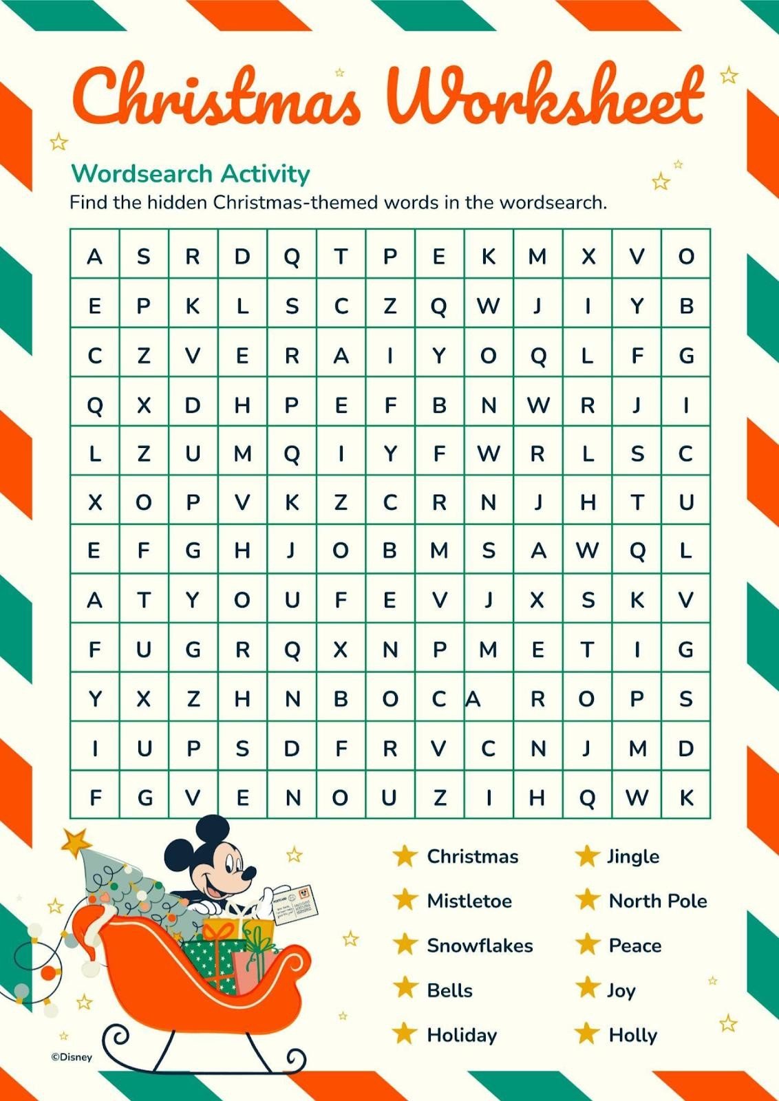 Mickey Mouse Word Search Christmas Worksheet Presentation
