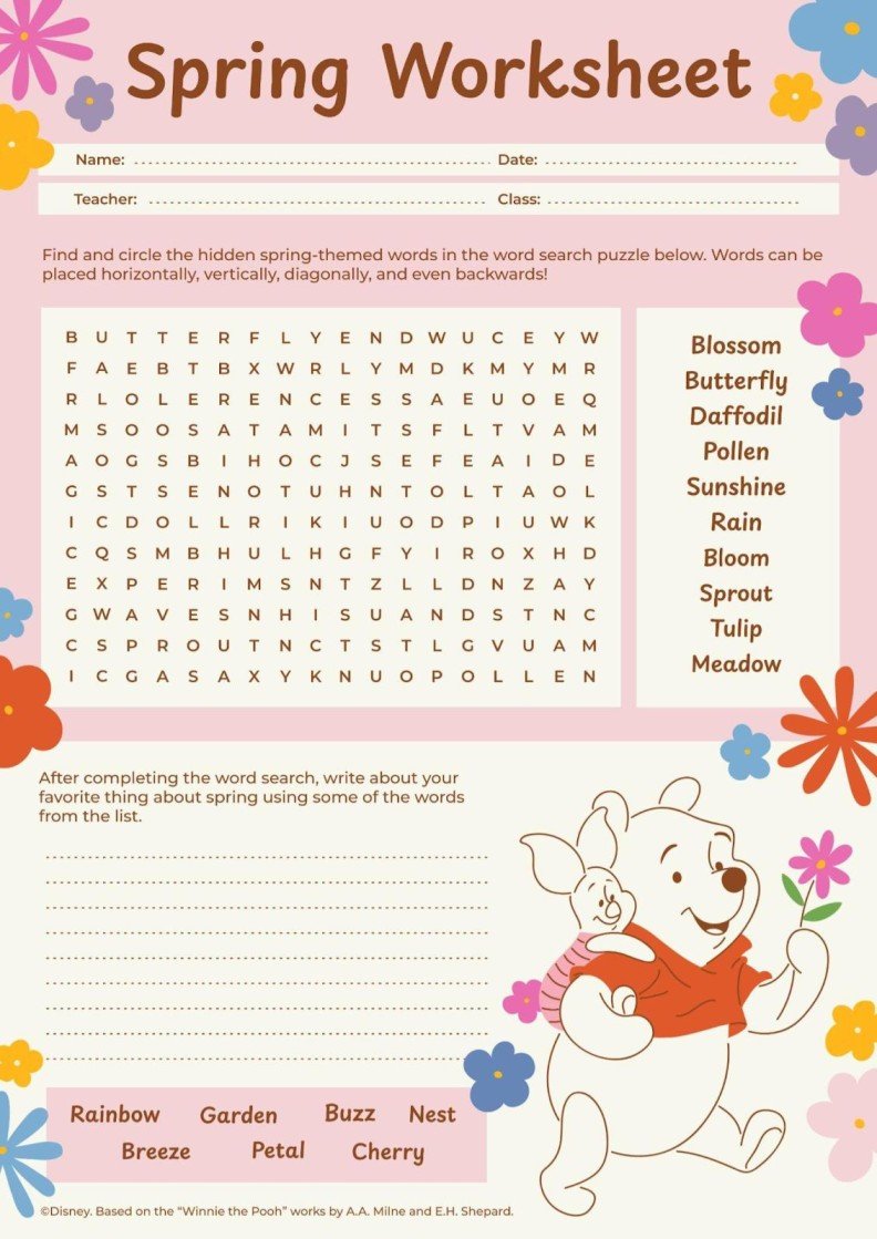Winnie the Pooh Spring Worksheet Presentation