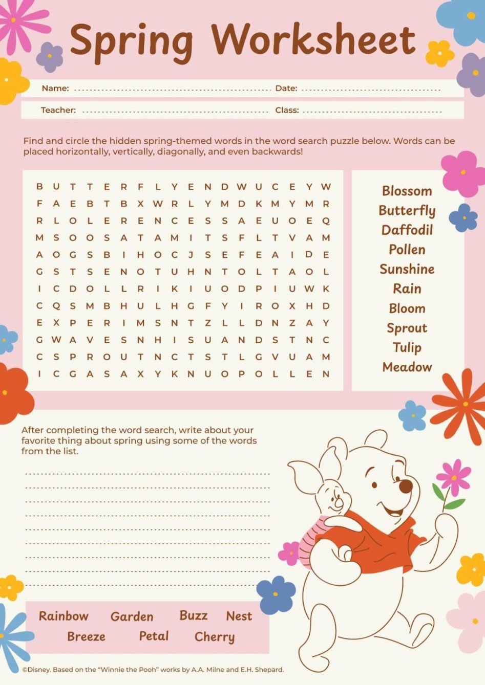 Winnie the Pooh Spring Worksheet Presentation