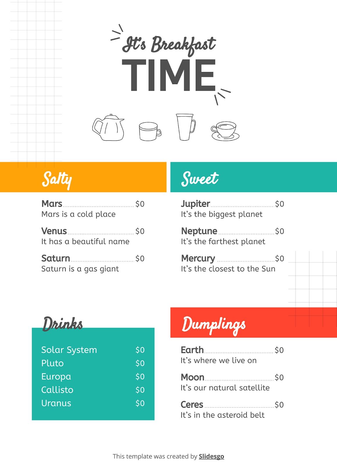 Colorful Breakfast Menu Google Slides theme & PPT template