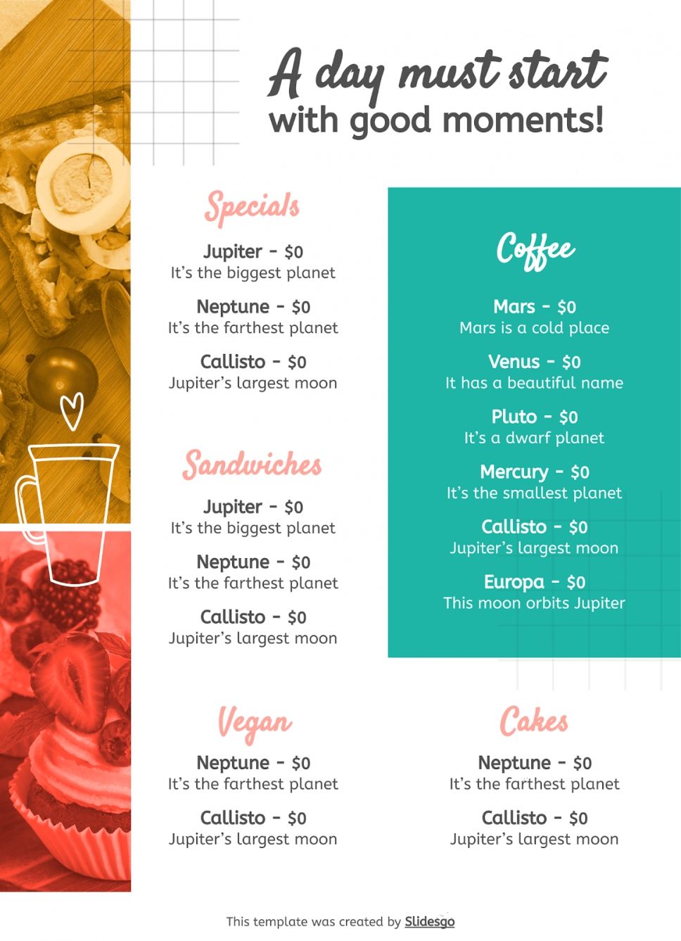 Colorful Breakfast Menu Google Slides theme & PPT template