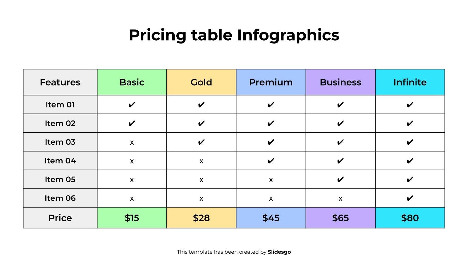 Pricing Table Infographics Template