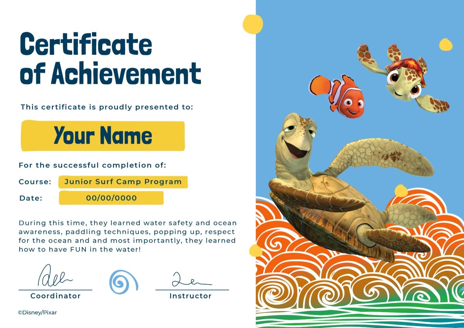 Finding Nemo Adventure Certificate Presentation