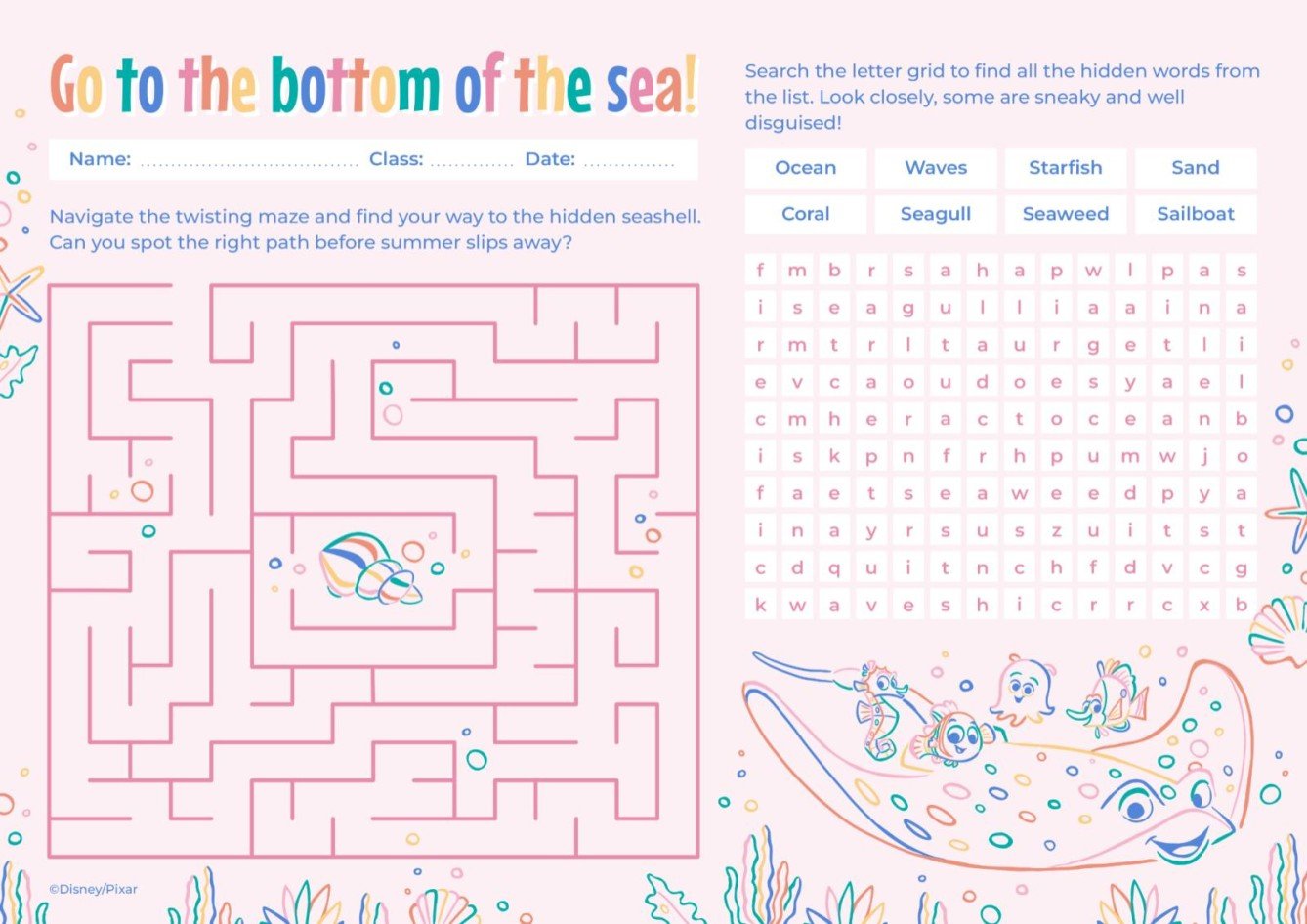 Finding Nemo School Worksheet Presentation