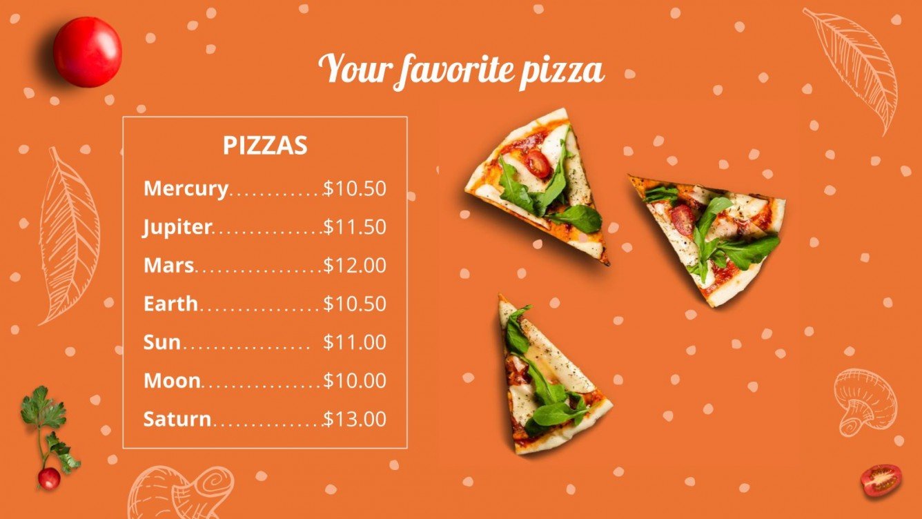 Pizzeria Digital Menu Board | Google Slides & PPT template