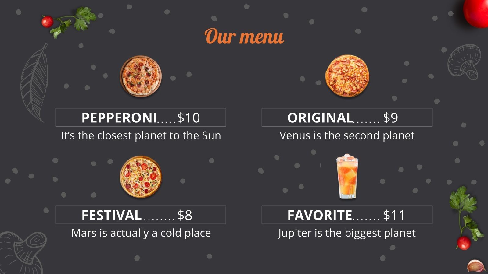 Pizzeria Digital Menu Board | Google Slides & PPT template