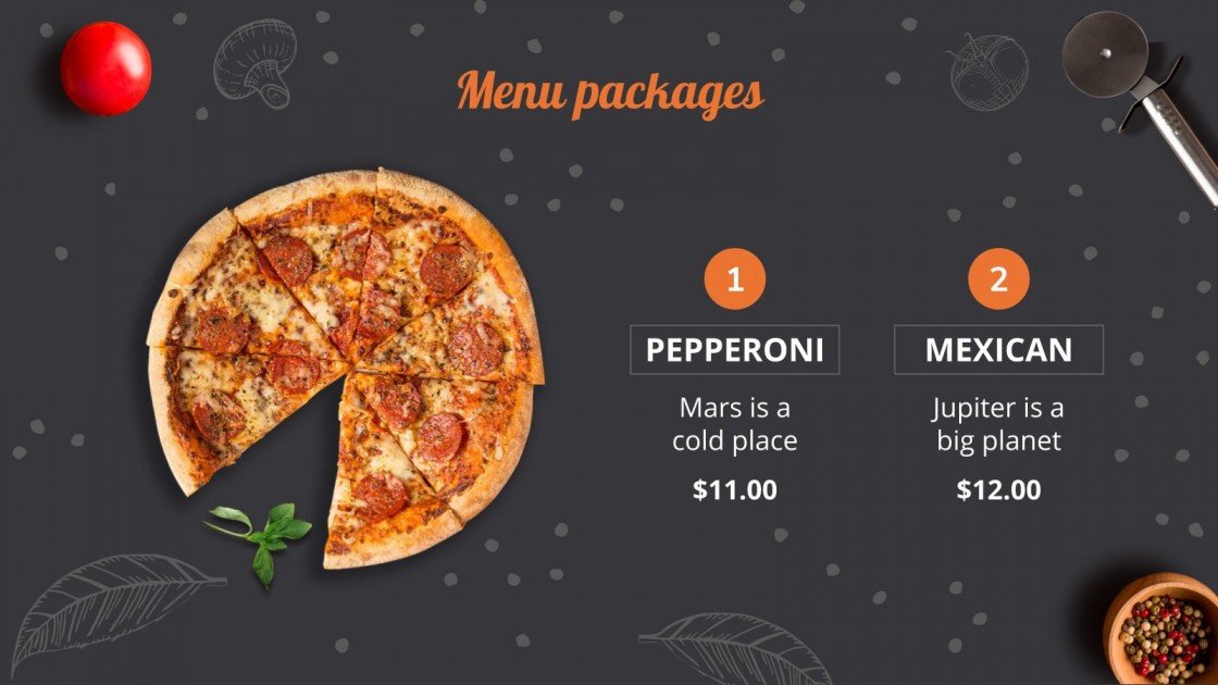 Pizzeria Digital Menu Board | Google Slides & PPT template