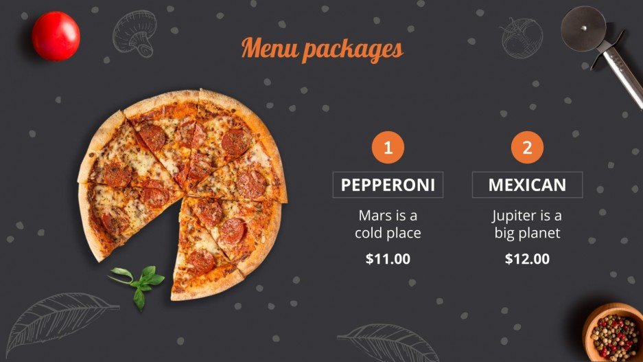 Pizzeria Digital Menu Board | Google Slides & PPT template