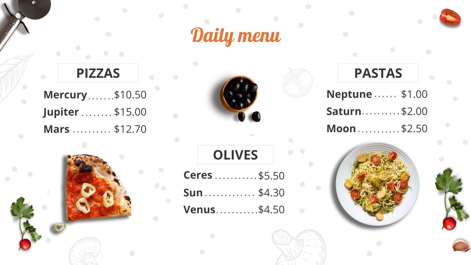Pizzeria Digital Menu Board | Google Slides & PPT template