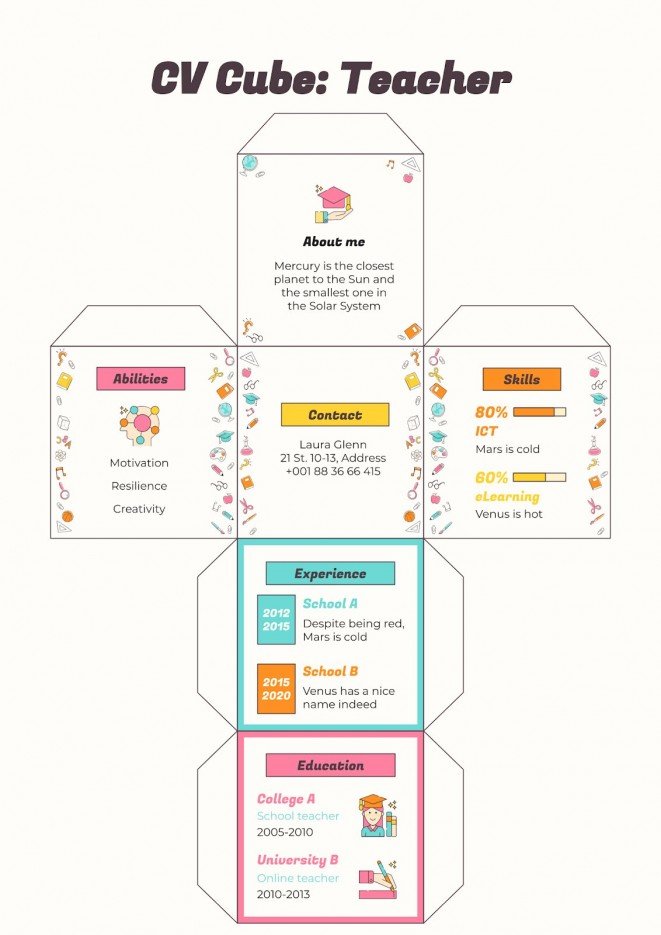 Printable & Buildable CV Cube: Teacher | Google Slides & PPT