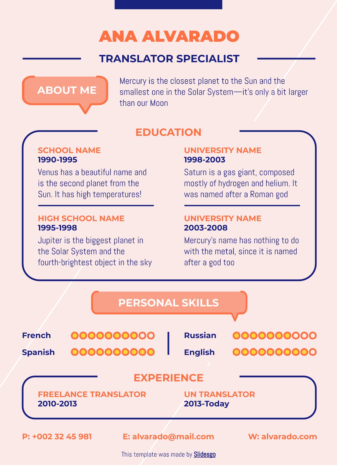 Translator CV Google Slides theme & PowerPoint template