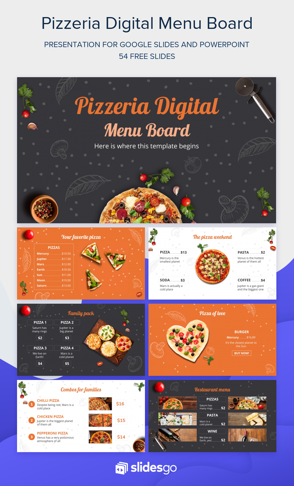 Pizzeria Digital Menu Board | Google Slides & PPT template