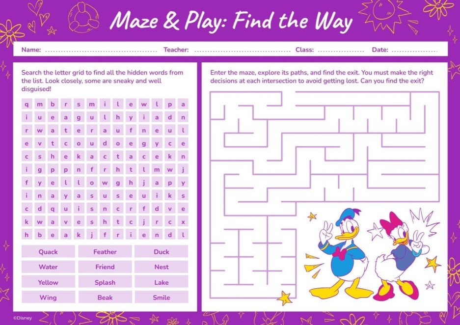 Donald and Daisy Summer Worksheet Presentation
