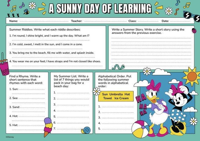 Minnie and Daisy Summer Worksheet Presentation